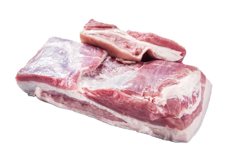 Raw Pork Belly Skin Butcher Table Isolated White Background Stock ...