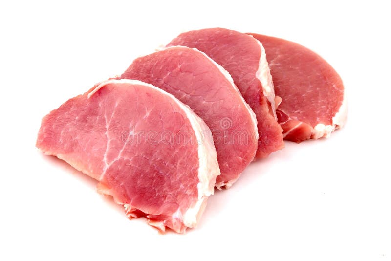 Raw Pork Cutlet on White Background, Meat Pig Stock Photo - Image of ...
