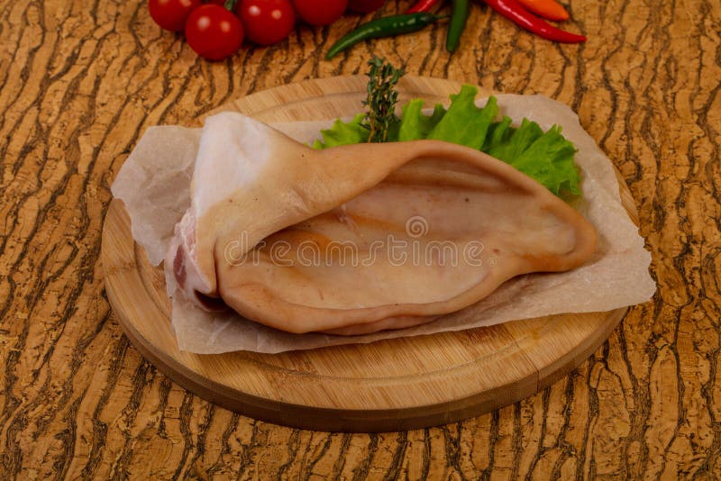 Raw pork ear stock image. Image of dirty, ears, pink - 153777223