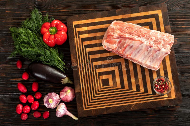 Raw Pork Entrecote on a Board for Serving Stock Photo - Image of stone ...