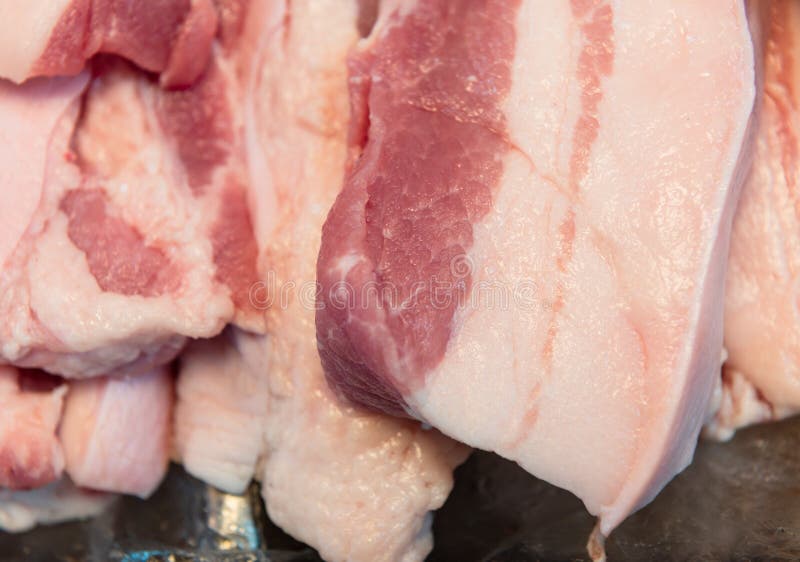 Raw Pork Fatty Piece of Meat Steak Closeup Stock Image - Image of ...