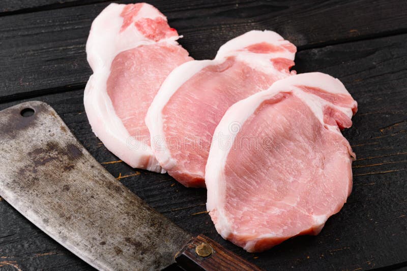 Raw Pork Ham Cut, on Black Wooden Table Background Stock Photo - Image ...