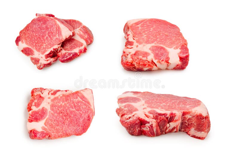 Raw Pork Isolated on White Background Stock Image - Image of piece ...