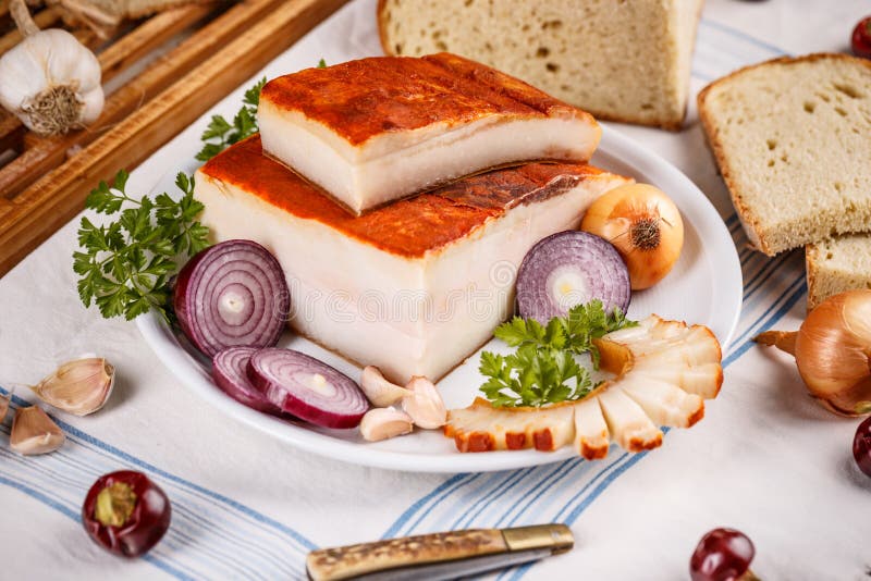 Raw pork lard stock image. Image of paprika, snack, bread - 81198693