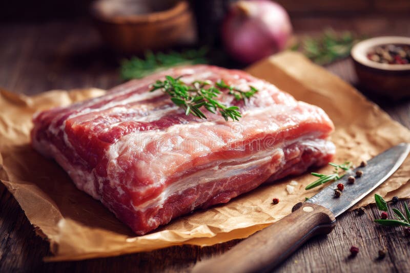 The Raw Pork Loin, Which is Mixed with Rosemary and Spices, is Ready ...