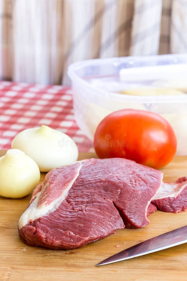 Raw Pork Meat on the Kitchen Table Stock Image - Image of grocery ...