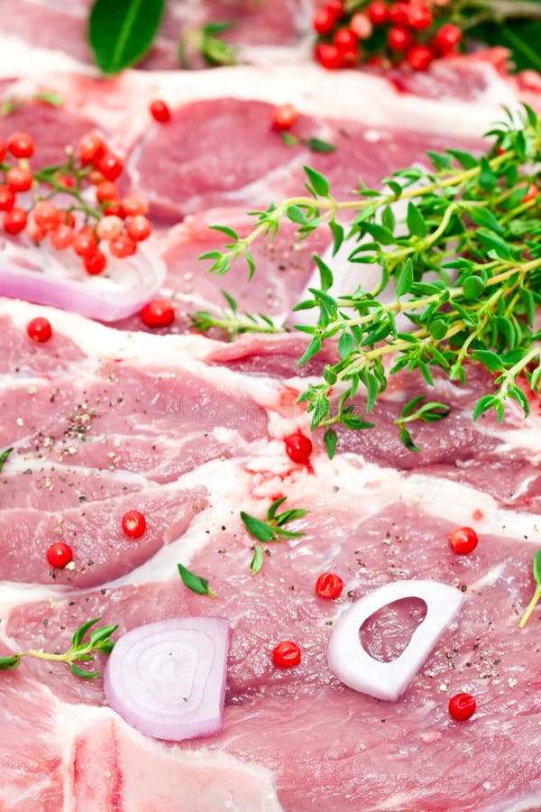 Raw Pork Meat and Seasoning Stock Photo - Image of cuts, herbs: 14355816