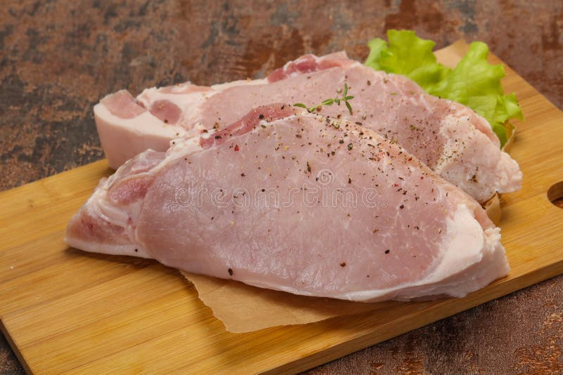 Raw Pork Meat Steak for Grill Stock Photo - Image of slice, board ...