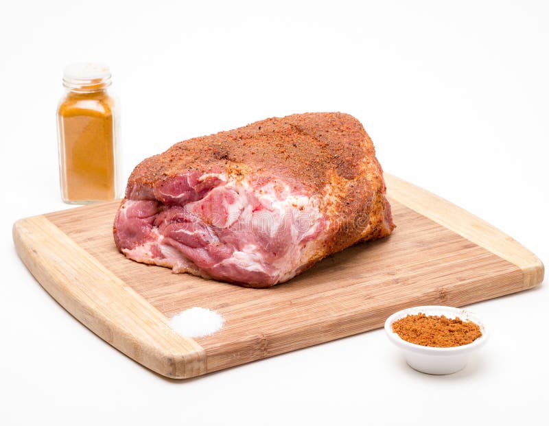 Raw Pork Picnic Shoulder with Spice Rub Stock Image - Image of salt ...