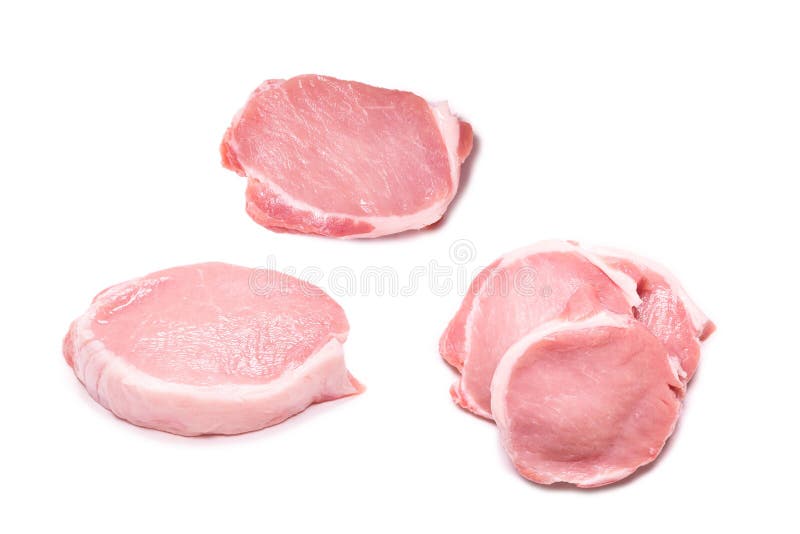 Raw Pork Pieces Isolated on a White Background Stock Photo - Image of ...