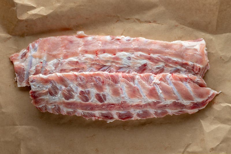 Raw Pork Ribs on the Crafted Paper Stock Photo - Image of barbecue ...