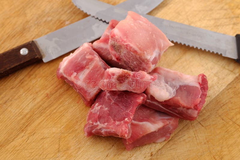 Raw Pork Ribs on a Cutting Board - Close Up Stock Image - Image of ...