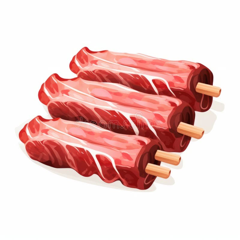 Raw Pork Ribs Icon, Wight Background Stock Illustration - Illustration ...