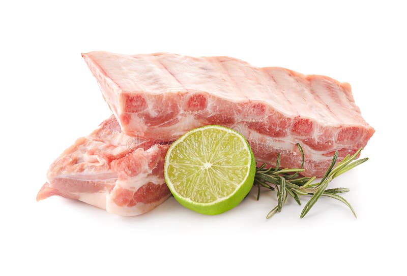 Raw Pork Ribs on White Background. Fresh Meat Products Stock Image ...