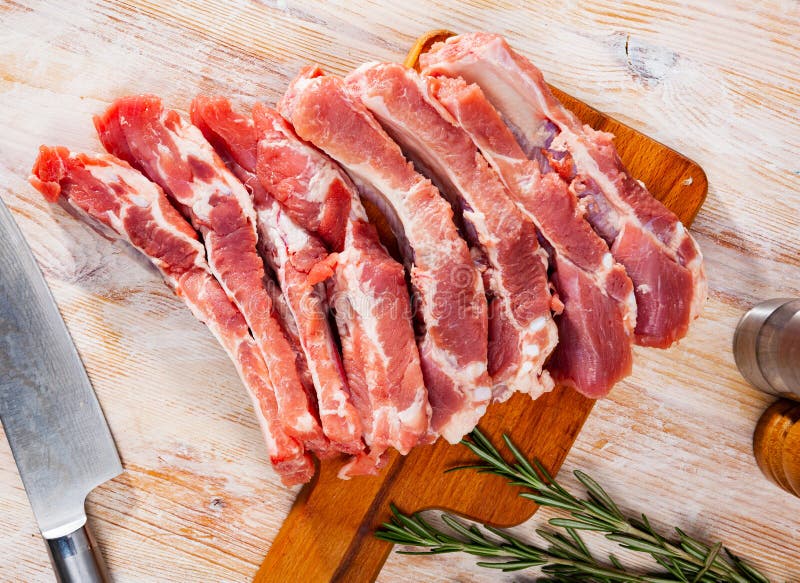 Raw Pork Ribs on Wooden Table Stock Image - Image of fresh, menu: 200781705
