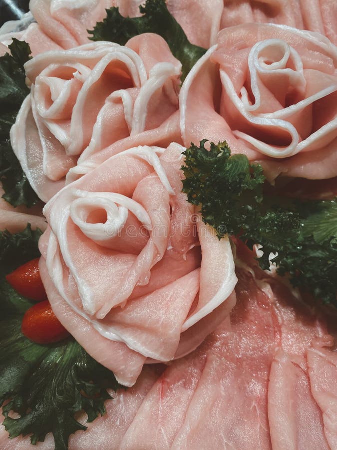Raw pork with rose shape stock image. Image of flower - 270169345