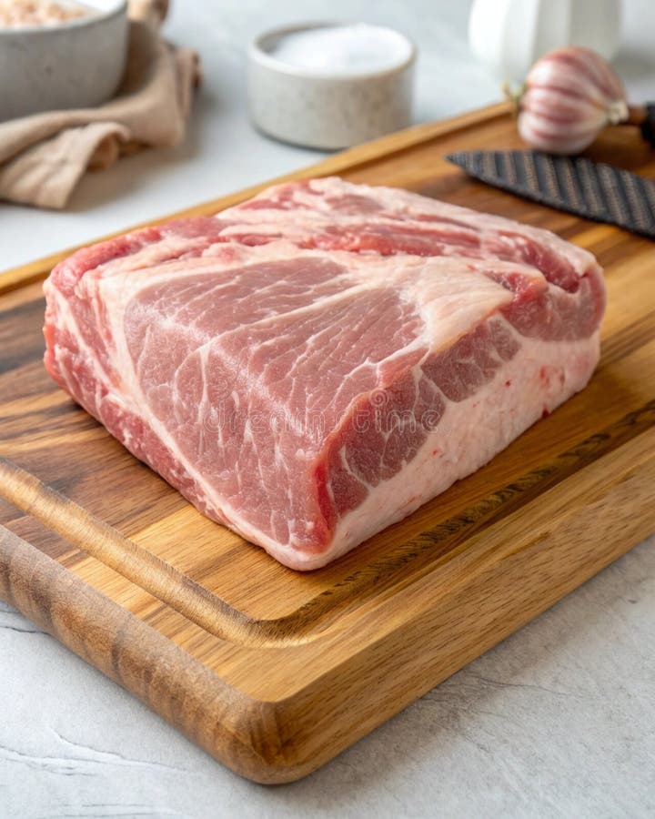 Raw Pork Shoulder Square Cut on Kitchen Cutting Board Stock Image ...