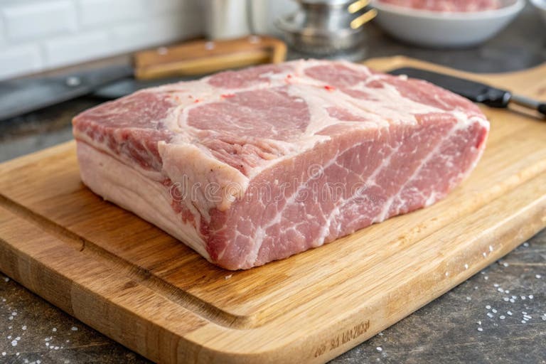 Raw Pork Shoulder Square Cut on Kitchen Cutting Board Stock Image ...