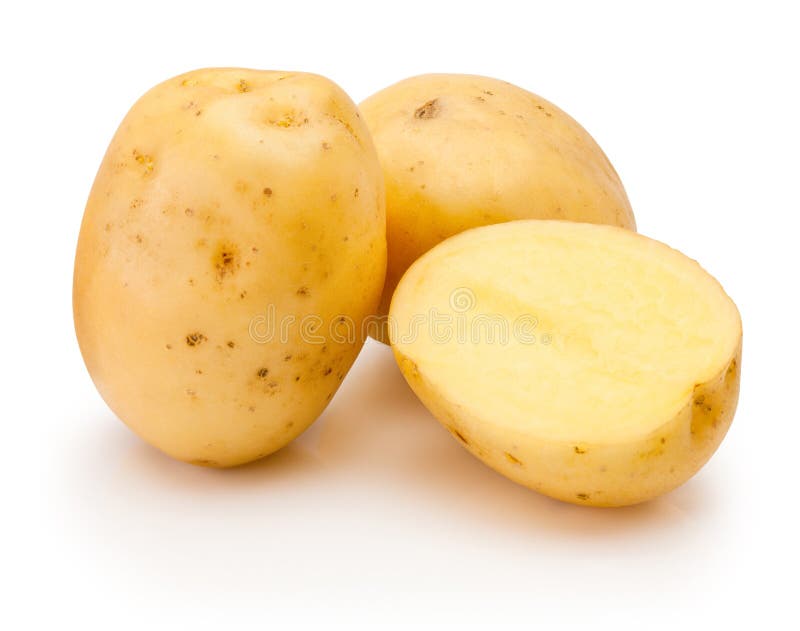 Raw Potatoes Freshly Cut in Half Isolated on White Background Stock ...