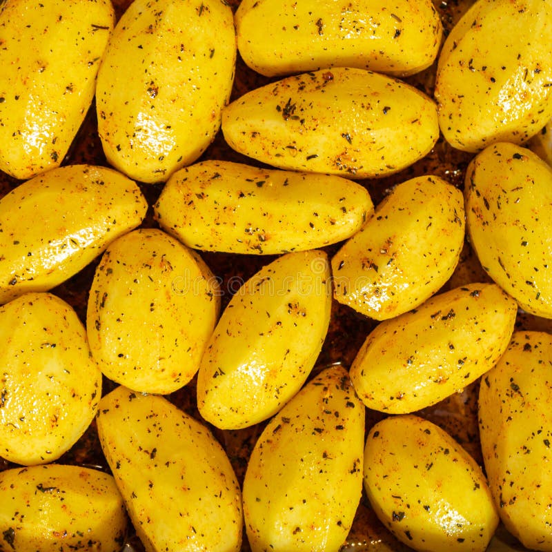 Raw Potatoes with Spices Prepared for Baking Stock Image - Image of ...