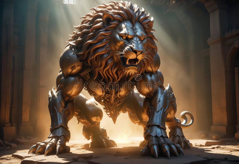 The Raw Power of a Majestic Metal Lion Stock Illustration ...