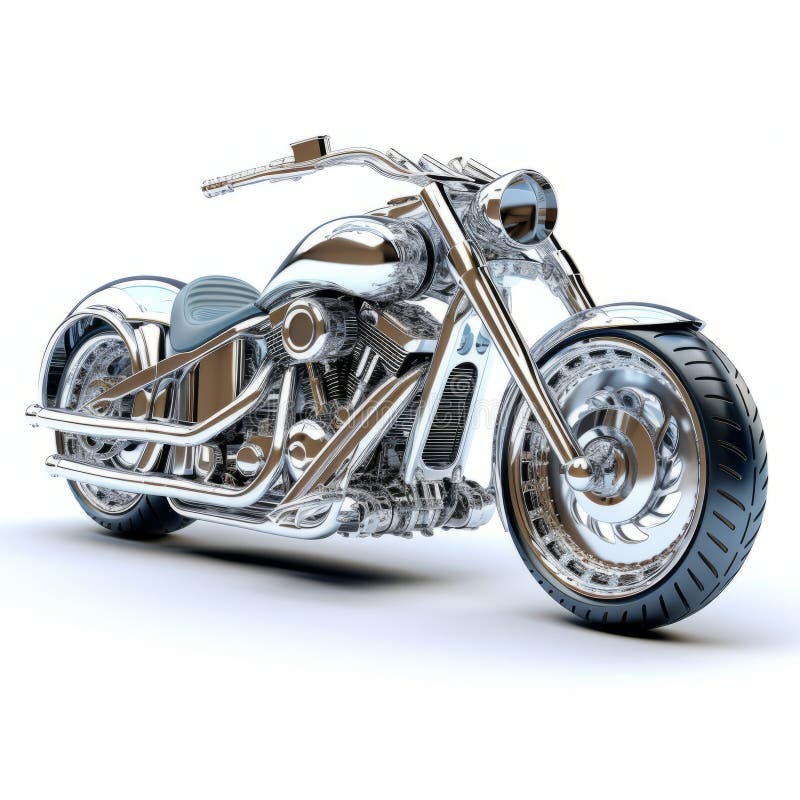 Raw and Powerful 3d Motorcycle Chrome on White Background Stock ...