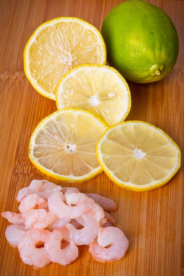 Raw Prawns with Lemon Slices and Lime Stock Image - Image of asian ...