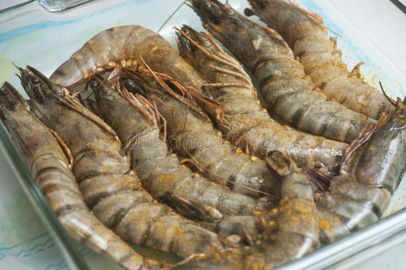 Raw Prawns with Spices in a Plate Stock Image - Image of shell, gambas ...