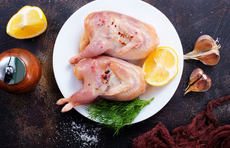 Raw quail stock image. Image of board, garlic, avian - 100660709