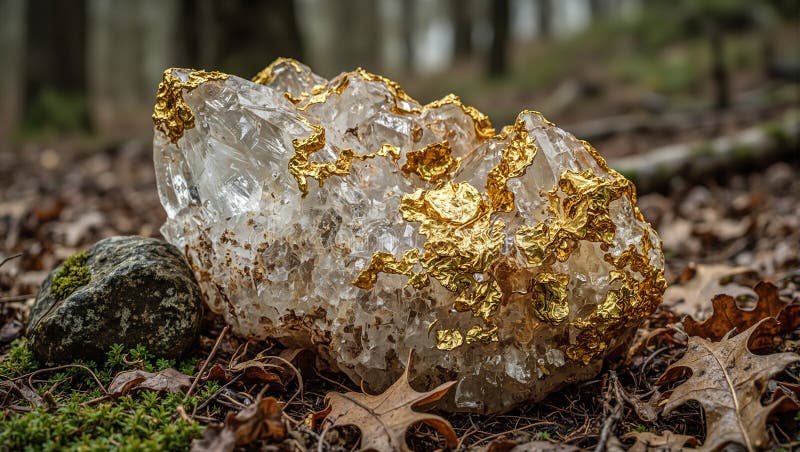 Raw Quartz with Gold Ore in Forest Setting Stock Illustration ...