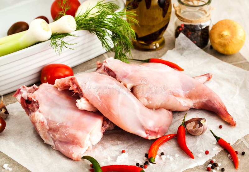 Raw Rabbit Legs, Vegetables and Seasoning Stock Image - Image of ...