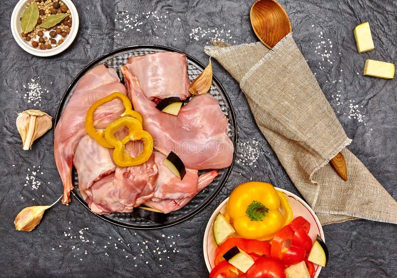 Raw Rabbit Meat in Cooking Pan Stock Photo - Image of eggplant, rabbit ...