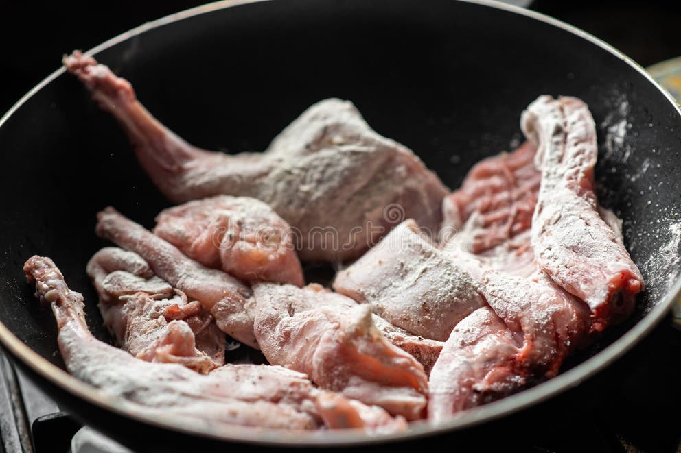 Raw Rabbit in a Pan. Cooking Stewed Rabbit Stock Photo - Image of ...