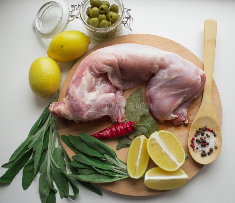 Raw rabbit stock photo. Image of salt, meat, cook, herbs - 46691190