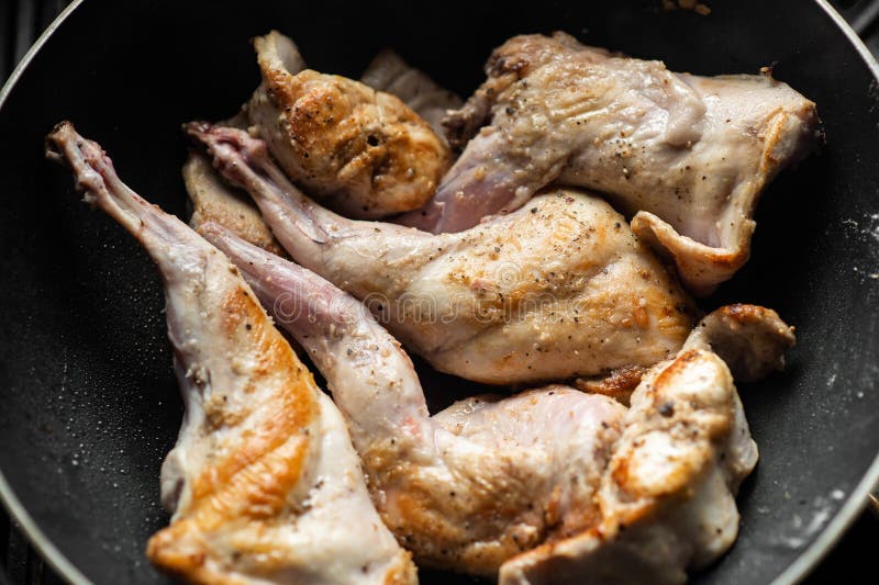 Raw Rabbit with Spices in a Pan. Cooking Stewed Rabbit Stock Image ...