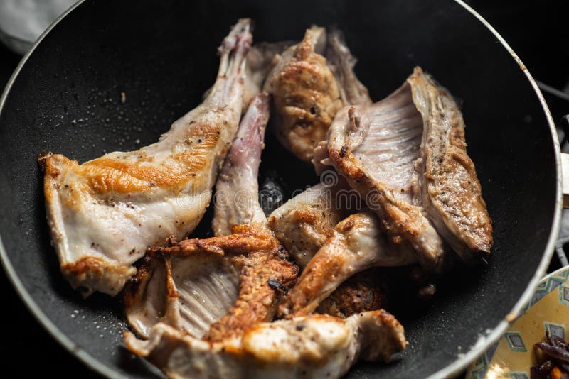 Raw Rabbit with Spices in a Pan. Cooking Stewed Rabbit Stock Image ...