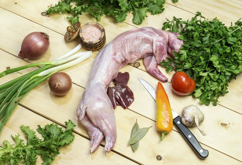Raw rabbit on the table stock image. Image of carcass - 95613043