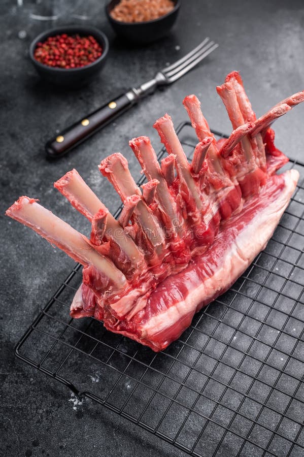 Raw Rack of Lamb, Fresh Mutton Meat for Chops Cutlets. Black Background ...