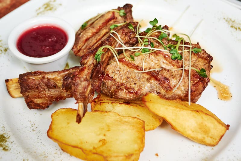 Raw rack of lamb fried stock image. Image of sauce, cutlet - 113324499