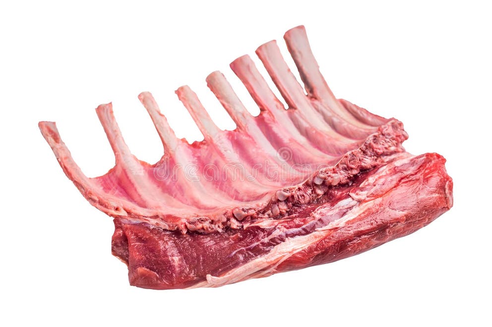 Raw Rack of Lamb, Mutton Cutlets Isolated on White Background. Top View ...