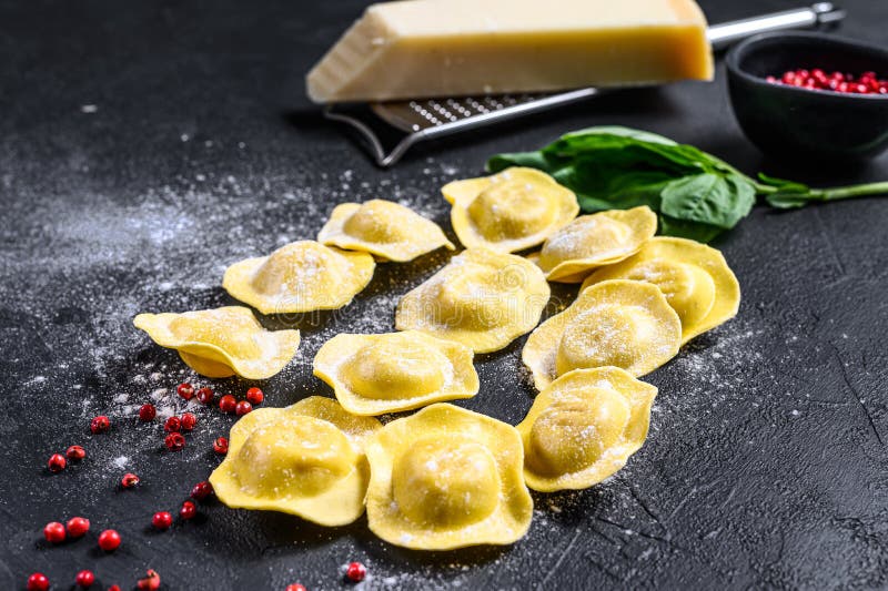 Raw Ravioli. the Process of Making Homemade Italian Ravioli. Black ...