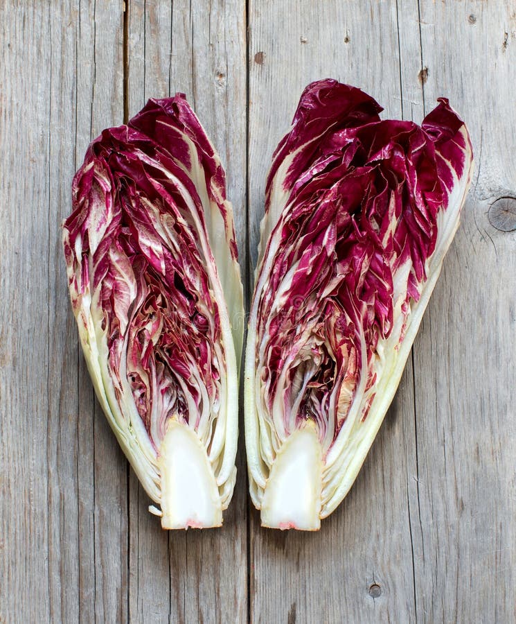 Raw Red Chicory on a Wooden Table Stock Image - Image of treviso ...
