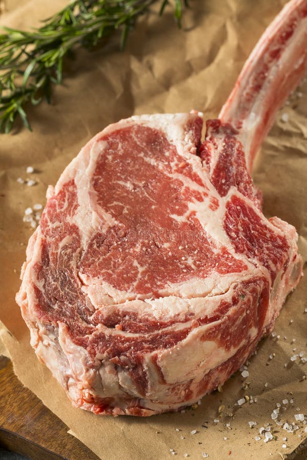 Raw Red Grass Fed Tomahawk Steaks Stock Image - Image of american ...