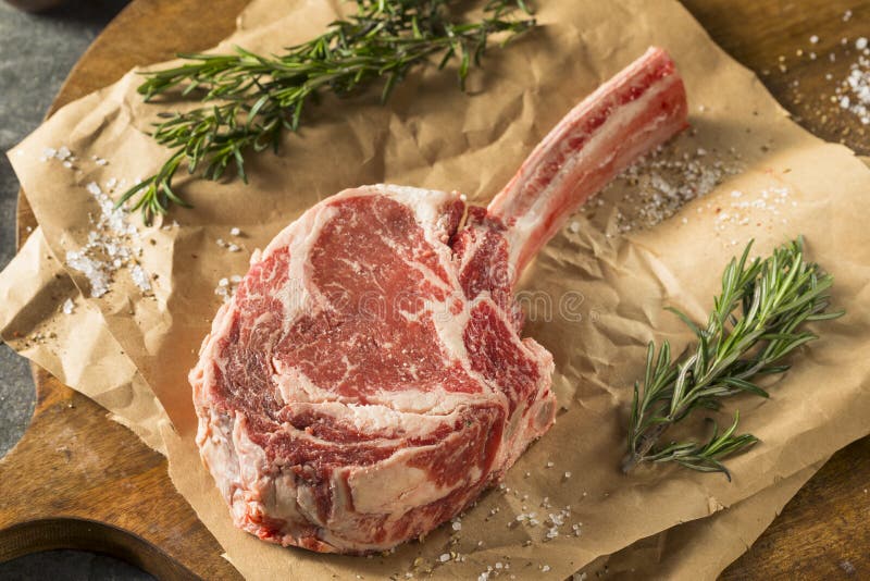 Raw Red Grass Fed Tomahawk Steaks Stock Image - Image of french, grill ...