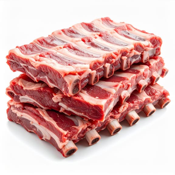 Raw Red Meat Ribs Stack on White Background Stock Illustration ...