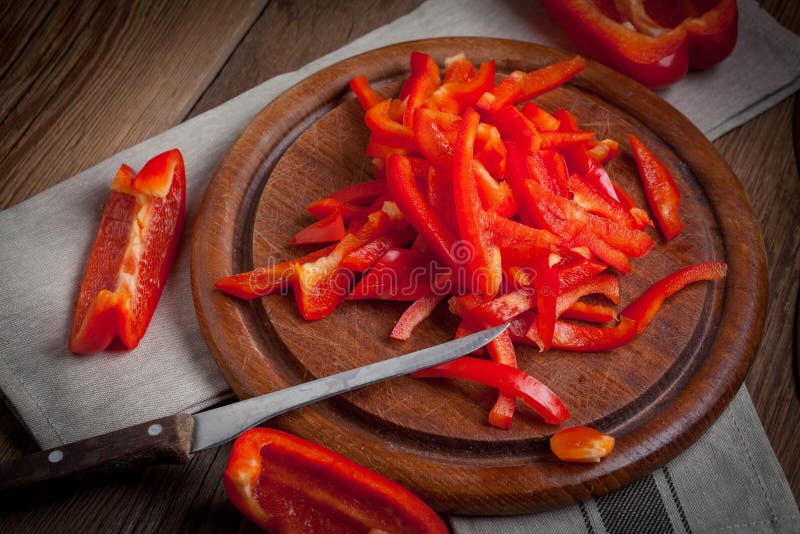 Raw, Red Pepper Cut into Strips. Stock Photo - Image of strips ...