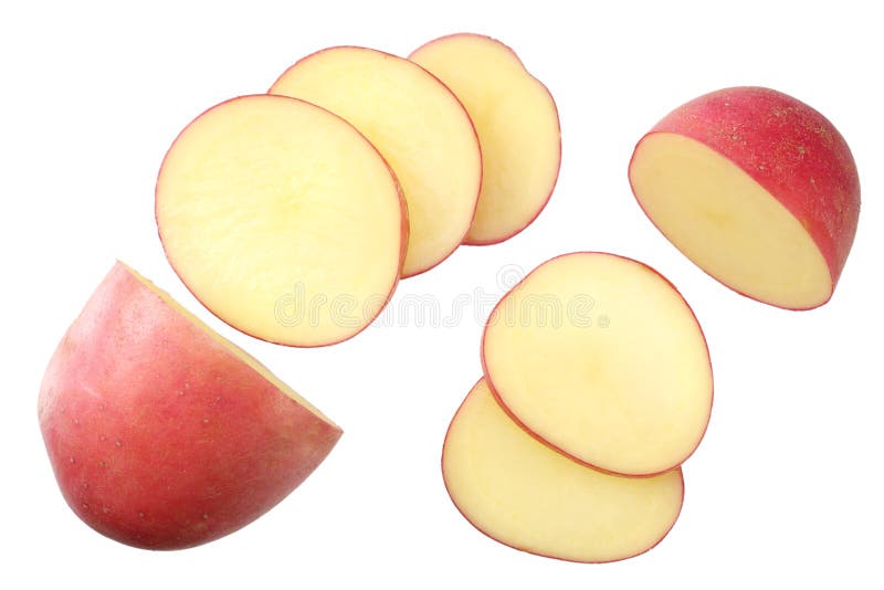 Raw Red Potato with Slices Isolated on White Background. Top View Stock ...