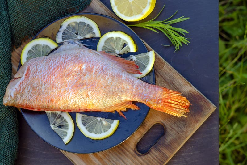Raw Red Snapper on a Plate with Lemon Stock Image - Image of salt ...