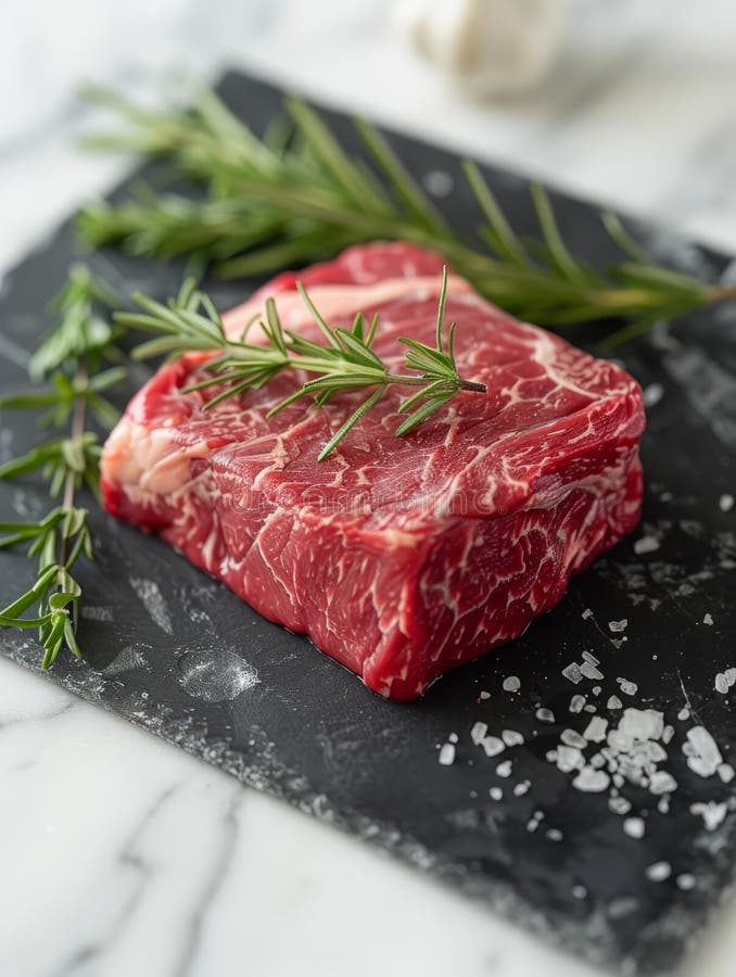 Raw Ribeye Steak Marble Slab Rosemary Salt Stock Photos - Free ...