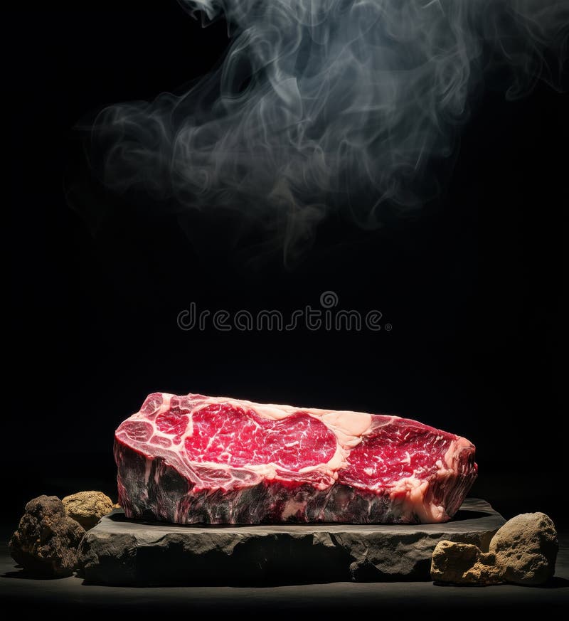Raw Ribeye Steak on Stone Slab with Smoke Effect for Culinary ...